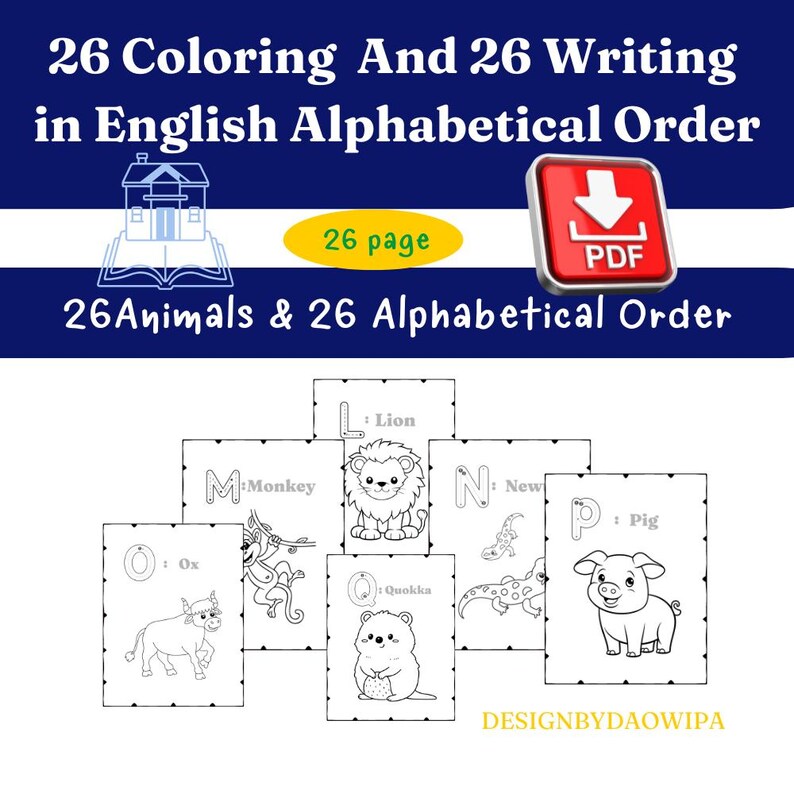 Alphabet Coloring Pages: 26 Animals, ABC Practice (PDF Pattern) - Etsy