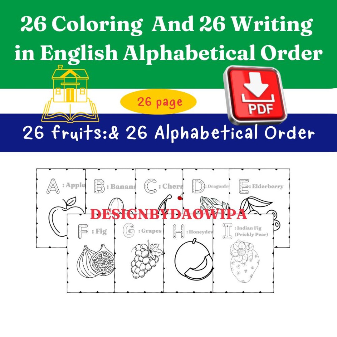 26 Printable Coloring Pages Fruits and Alphabet Practice for Kids ...