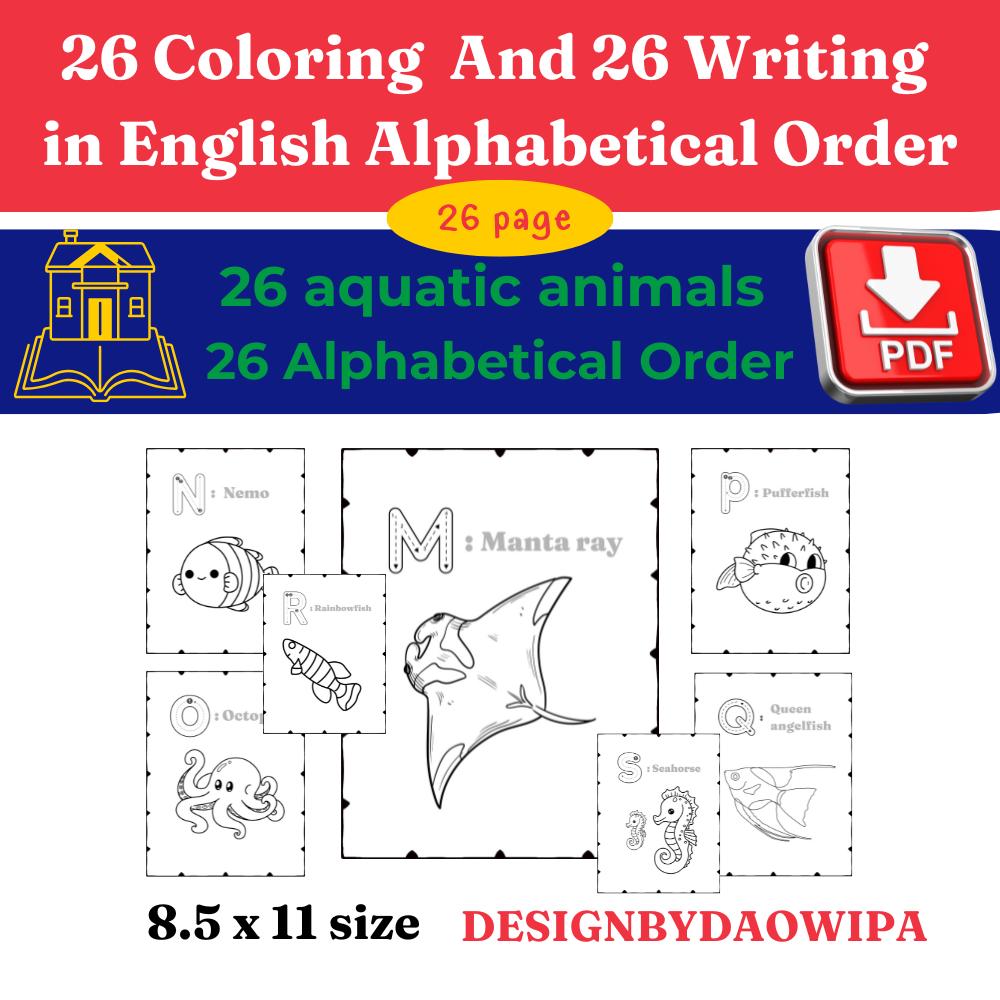 Aquatic Animals Alphabet Coloring Pages: Kids Learning (PDF Pattern) - Etsy