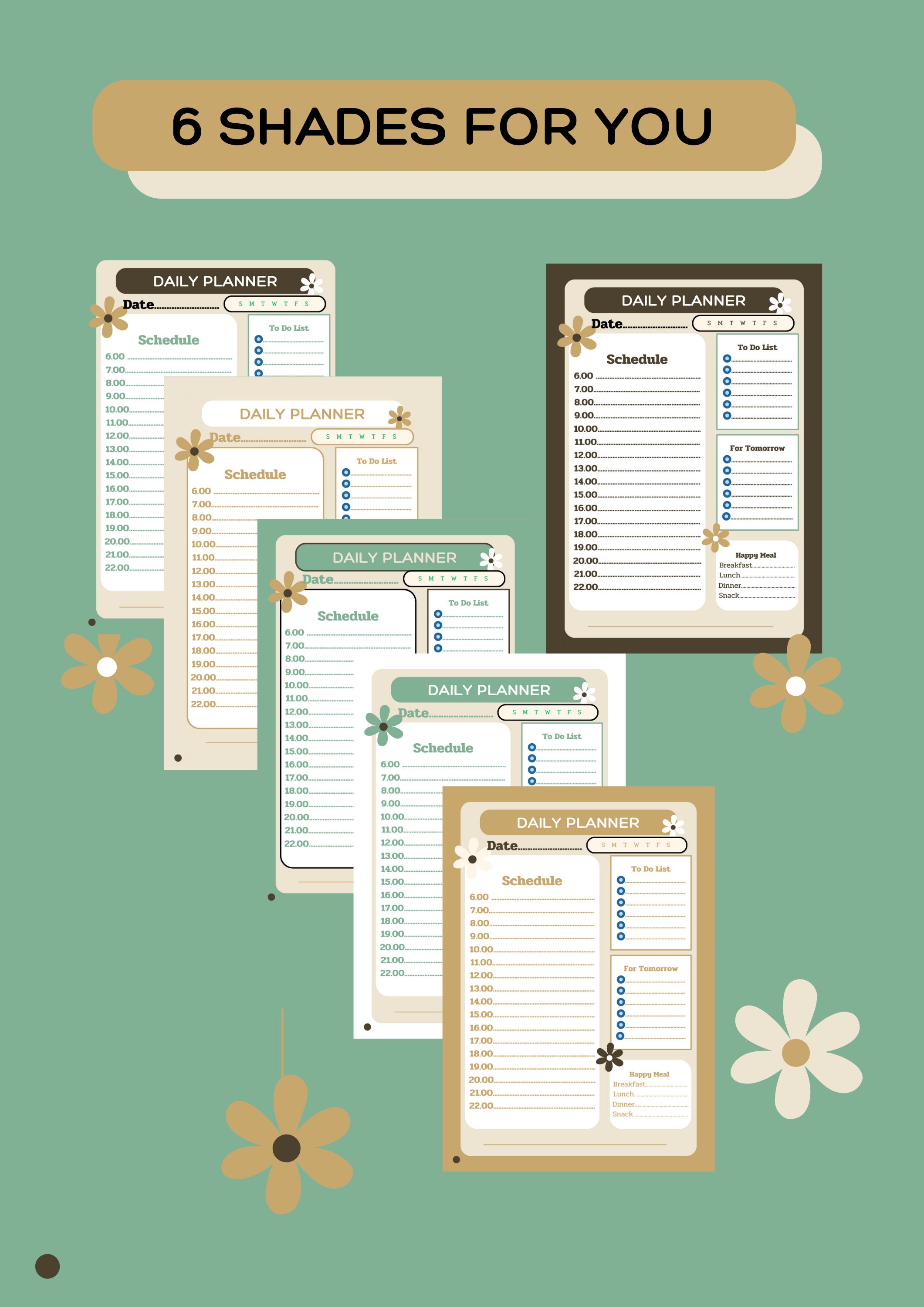 Pastal 6 Color 6 Shades printable Daily Planner Digital - Etsy
