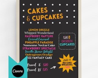Retro Cake Price List Template for Canva, Cupcake Business Menu, Boho ...