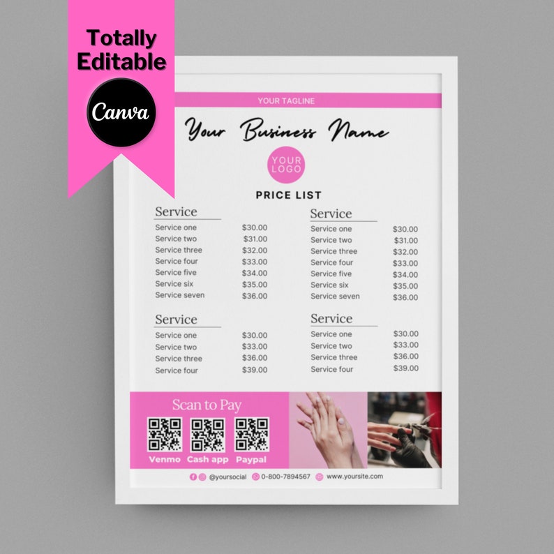 Pink Price List Template Editable and Printable in Canva - Etsy