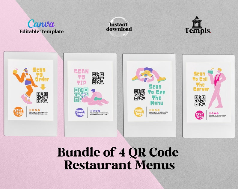 QR Code Menu Templates to Edit in Canva Bundle of Four - Etsy Australia