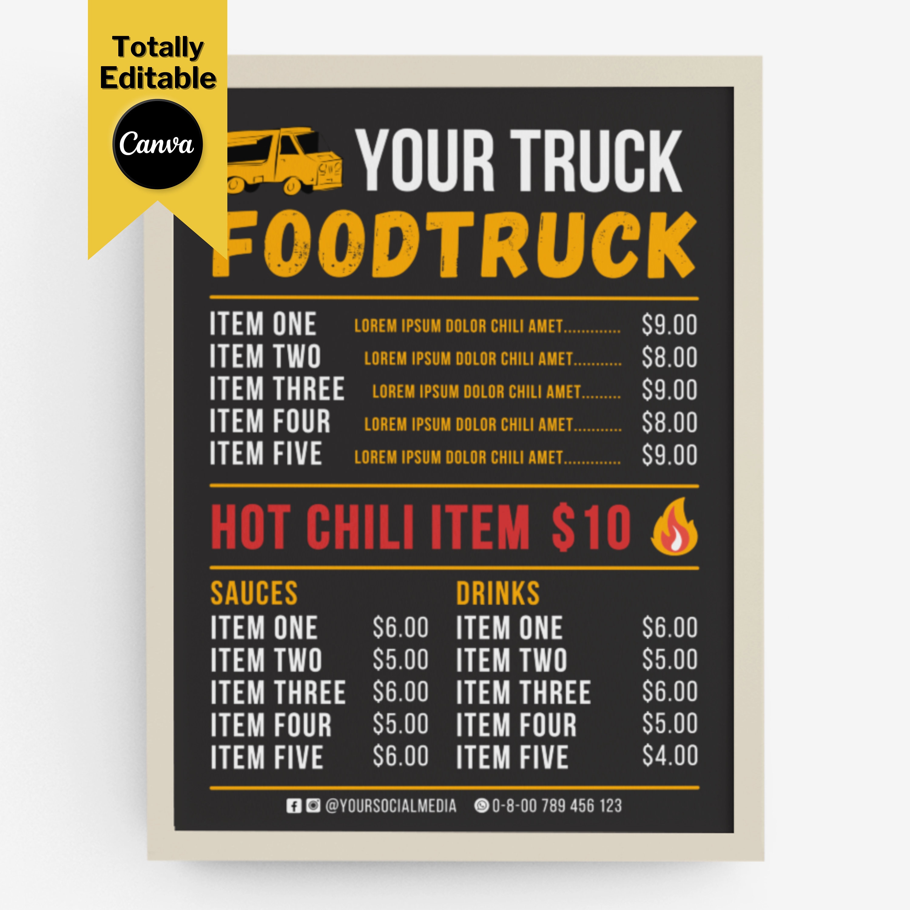 Editable Menu Template for Food Truck and Fastfood Restaurant Printable ...