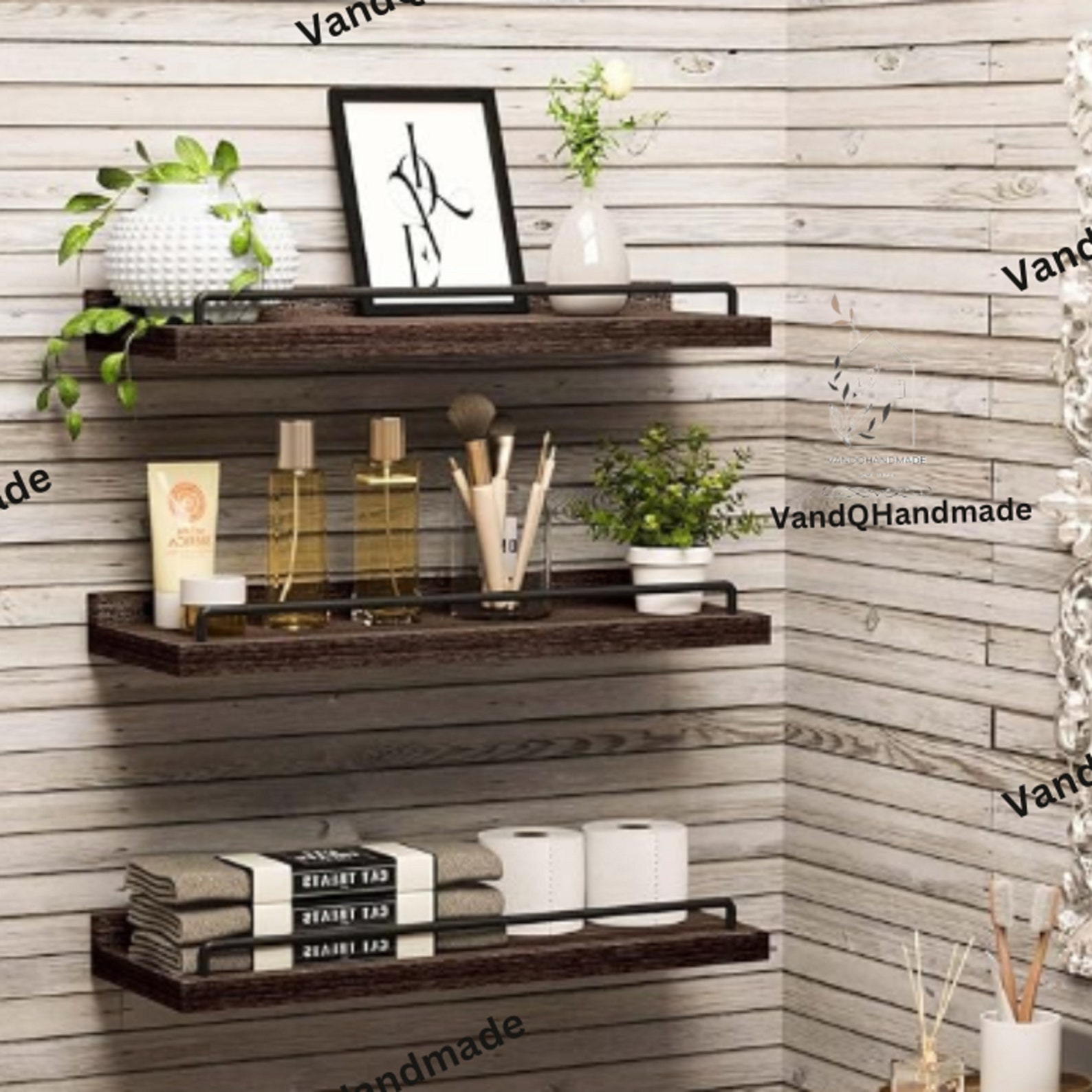 Set of 3 Wooden Shelves | Bathroom Storage | Wall Shelves | Floating ...