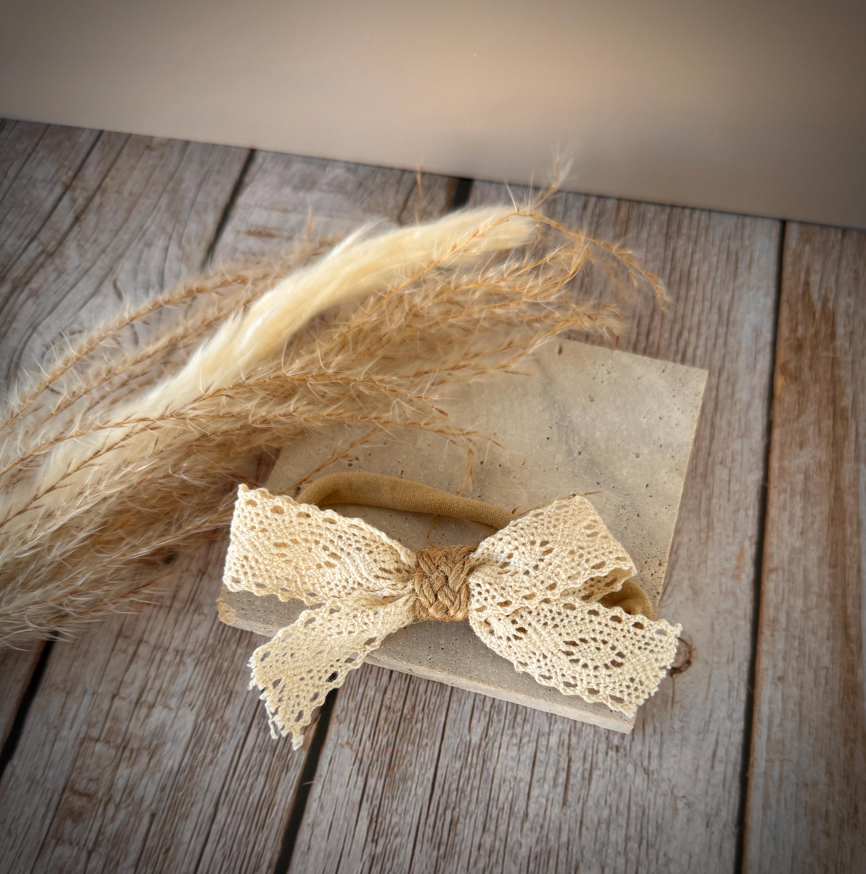 Boho Laced Baby Bow| Nylon Headband Bow for Newborn| Fall Bows for ...