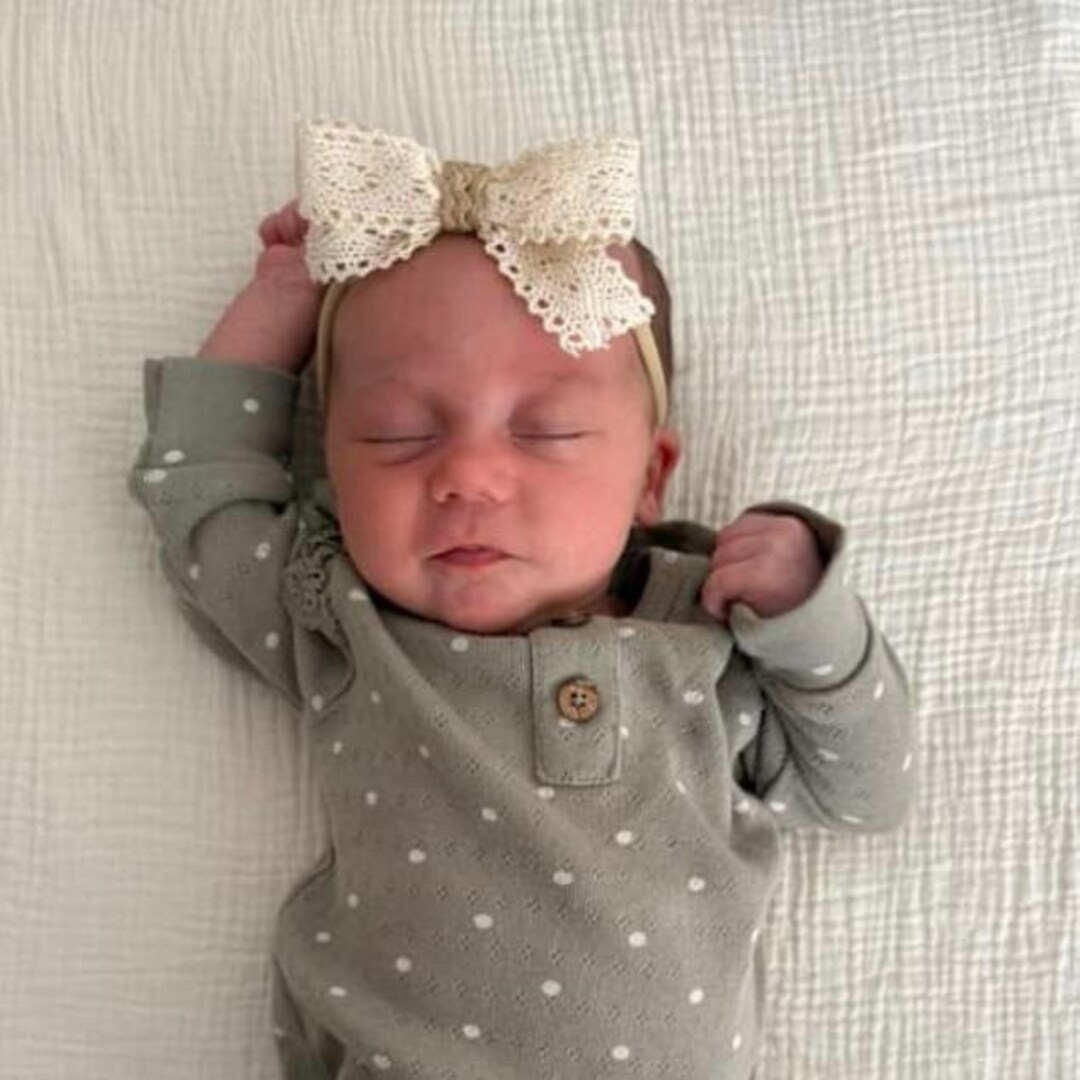 Boho Laced Baby Bow| Nylon Headband Bow for Newborn| Fall Bows for ...