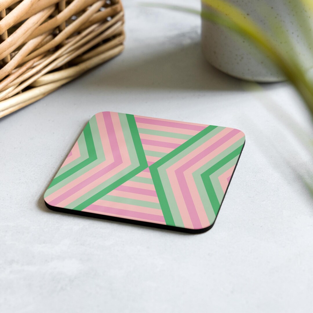 Wicked Glimmer & Hex Coaster 1 Bold Pink, Green Geometric X 1 Cork-back ...