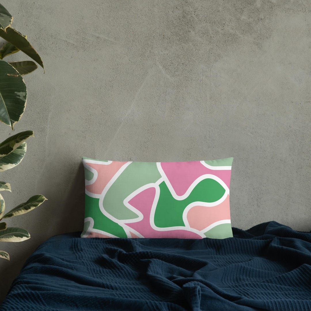 Wicked Glimmer & Hex Rectangle Throw Pillow Pink Green White Abstract ...
