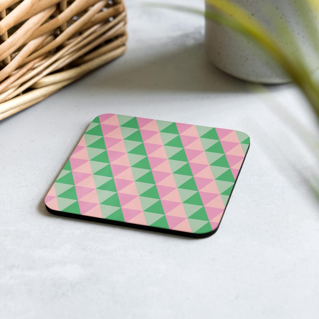 Wicked Glimmer & Hex Coaster 1 Modern Pink Green Geometric Triangles ...