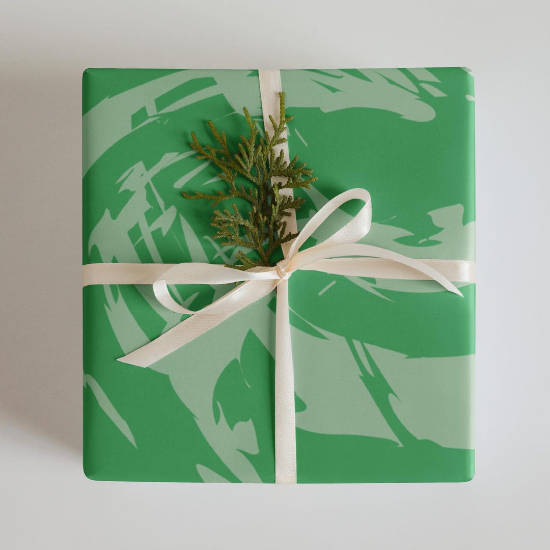 Glimmer & HEX Wrapping Paper Sheets (3) - Artistic Green Jagged Swirl ...