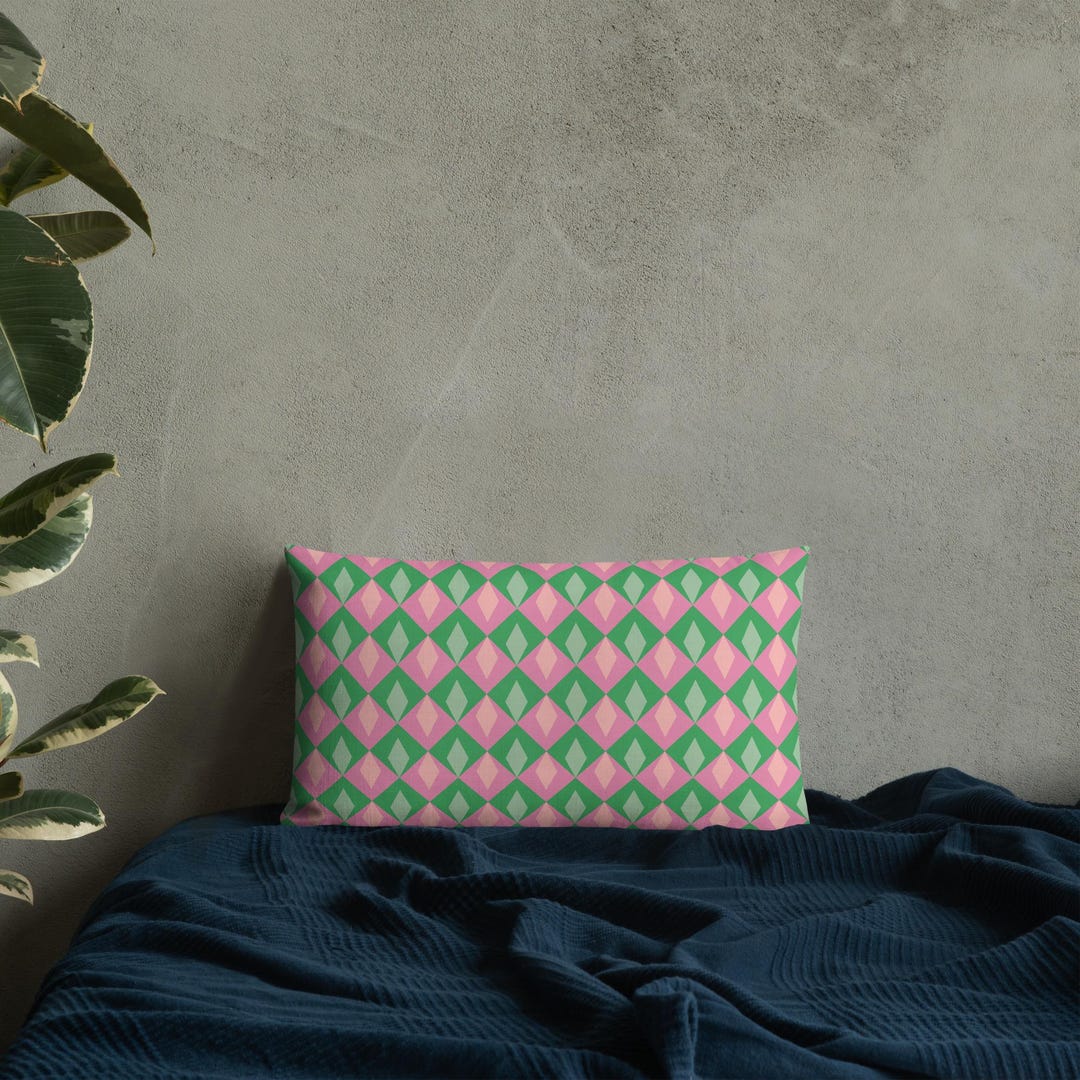 Wicked Glimmer & Hex Rectangle Throw Pillow Pink Green Geometric ...