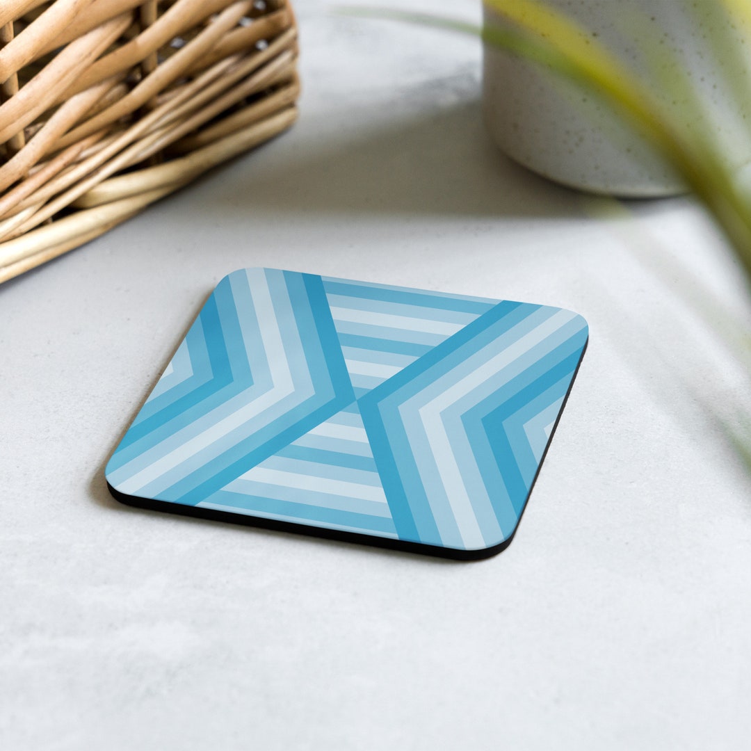 Nimbus Blue Coaster 1 Bold Blue Geometric X Design Cork-back Waterproof ...