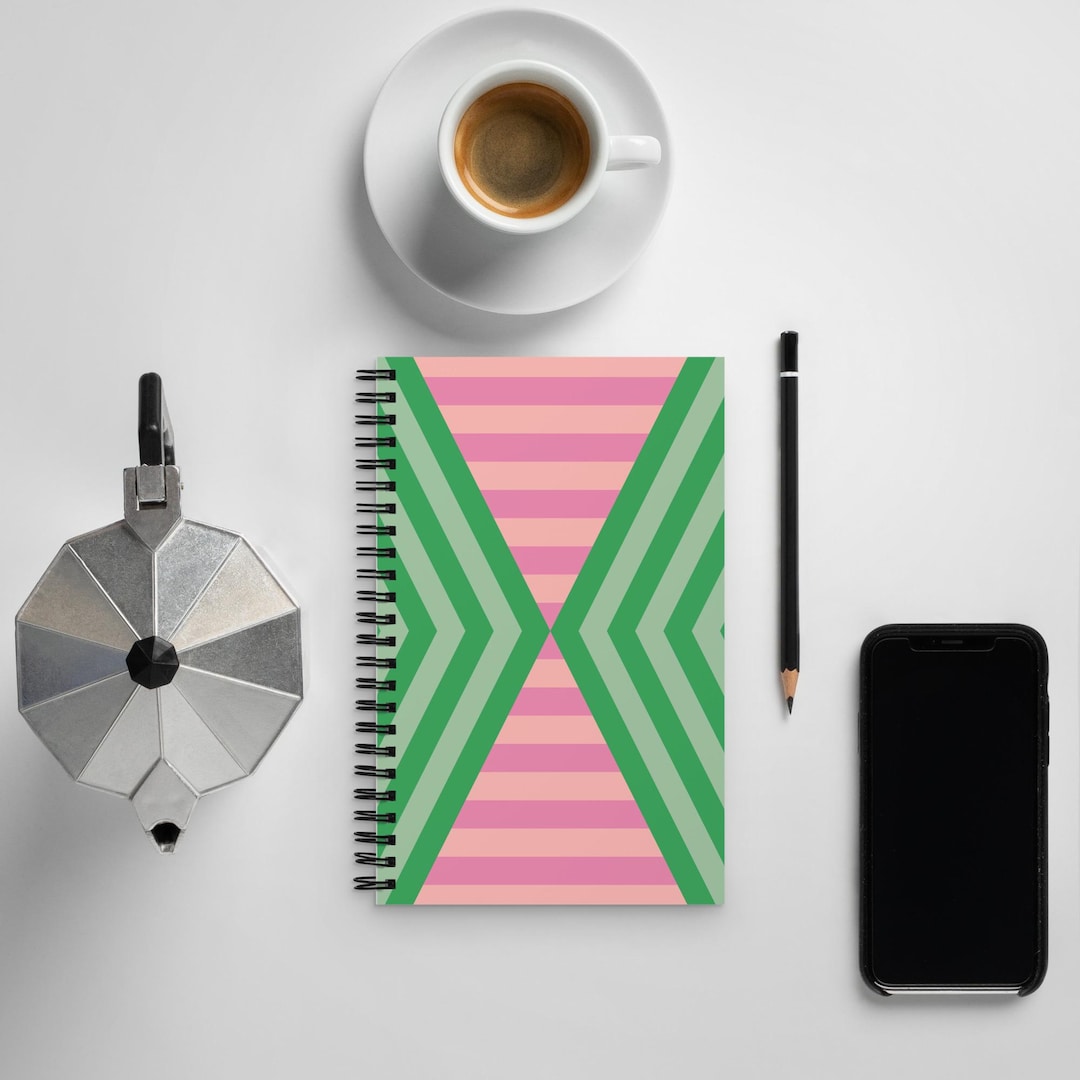 Wicked Glimmer & Hex Spiral Notebook Bold Pink and Green Geometric X ...