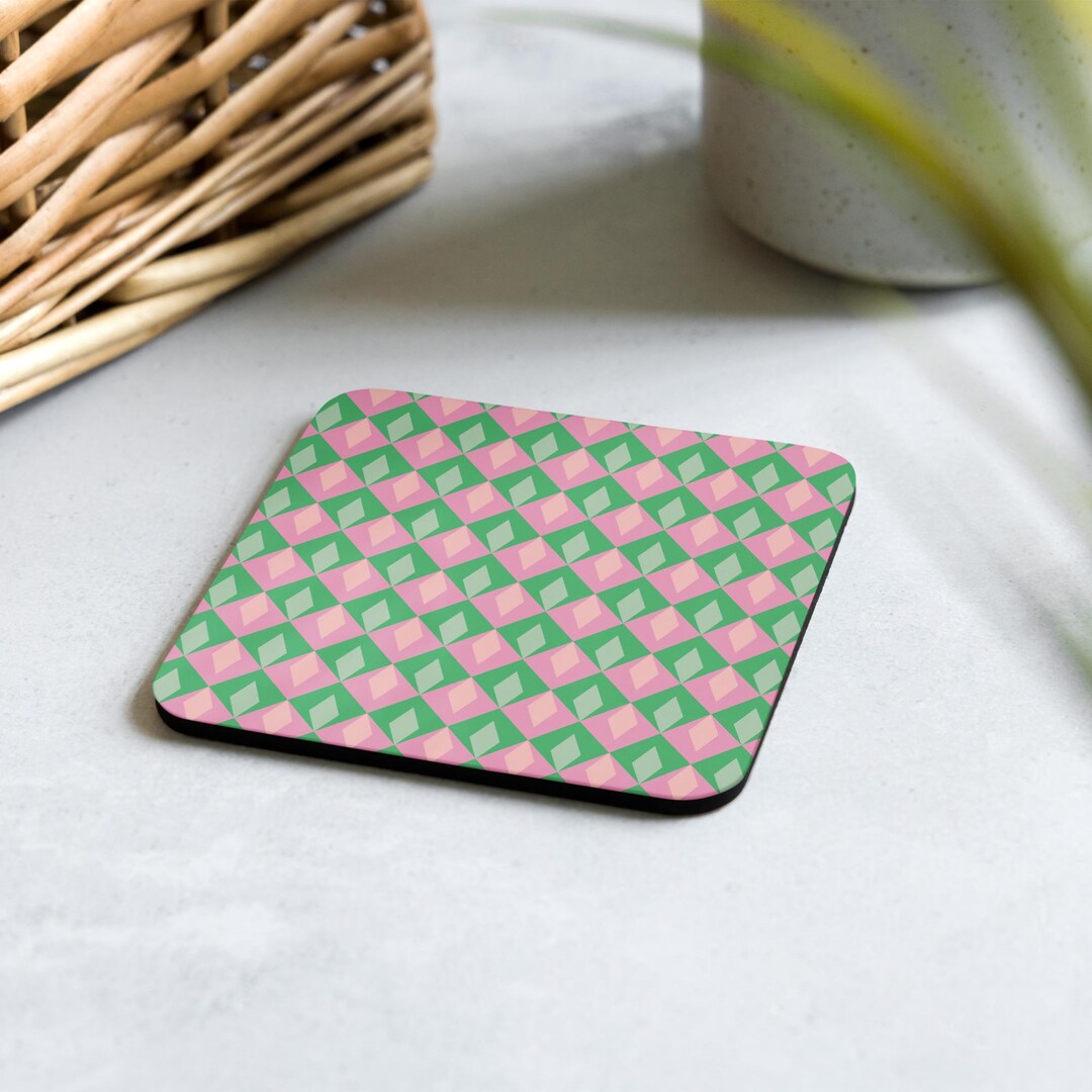 Wicked Glimmer & Hex Coaster 1 Contemporary Pink Green Geometric ...