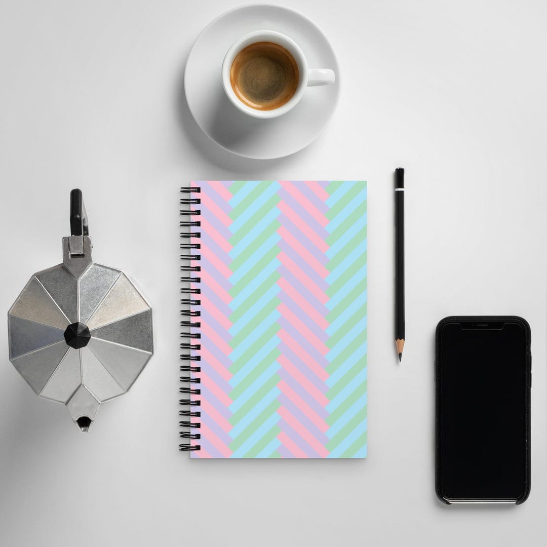Whimsical Wonderland Spiral Notebook - Classic Pastel Herringbone ...