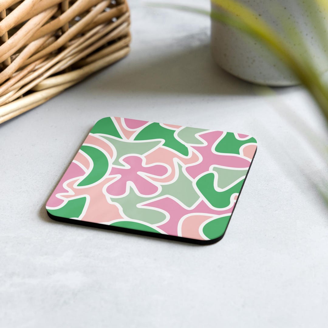 Wicked Glimmer & Hex Coaster 1 Fun Pink, Green, White Abstract Mosaic ...