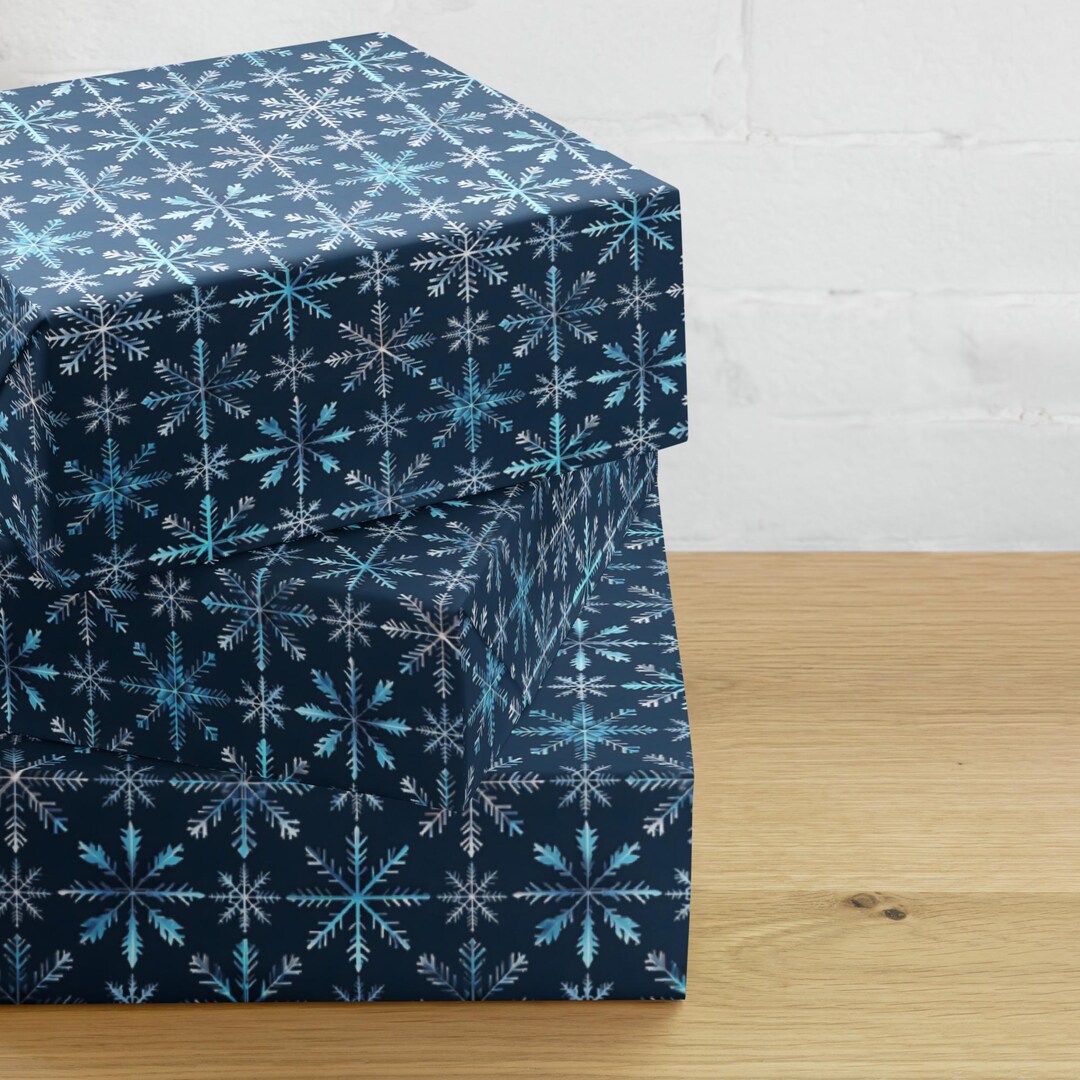 Deco Snowfall Wrapping Paper Sheets (set of 3) - Navy Blue Art Deco ...