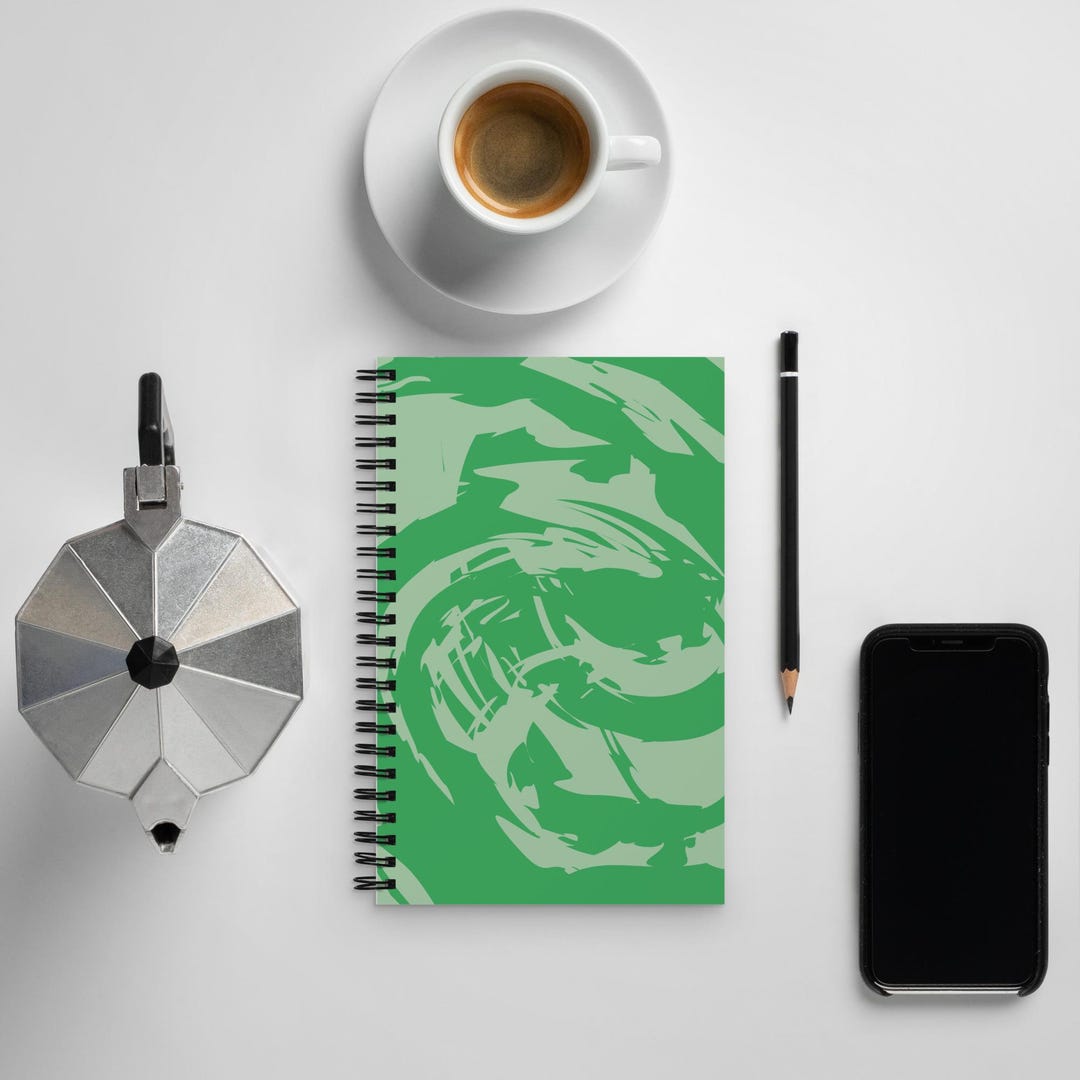 Wicked Glimmer & HEX Spiral Notebook Artistic Green Jagged Swirl Design ...