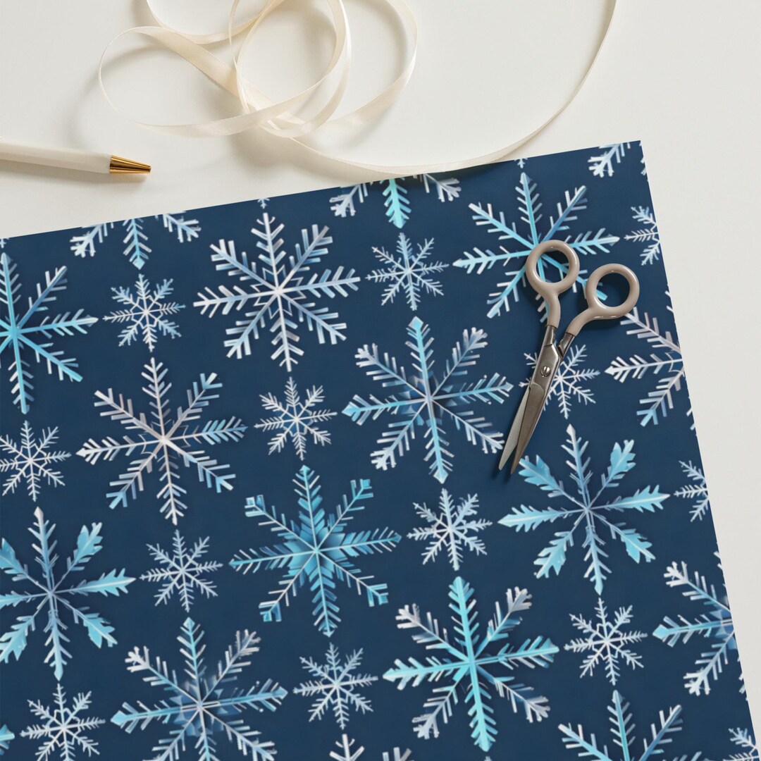 Deco Snowfall Wrapping Paper Sheets set of 3 Navy Blue Art Deco Large ...