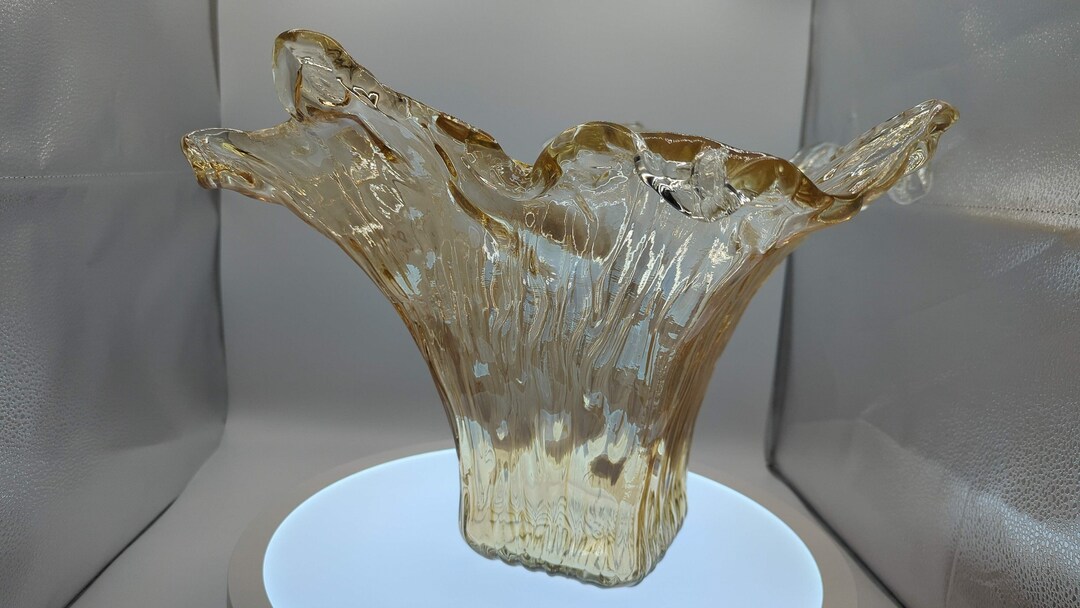Large Gold Shimmer Glass Ruffle Vase - Etsy