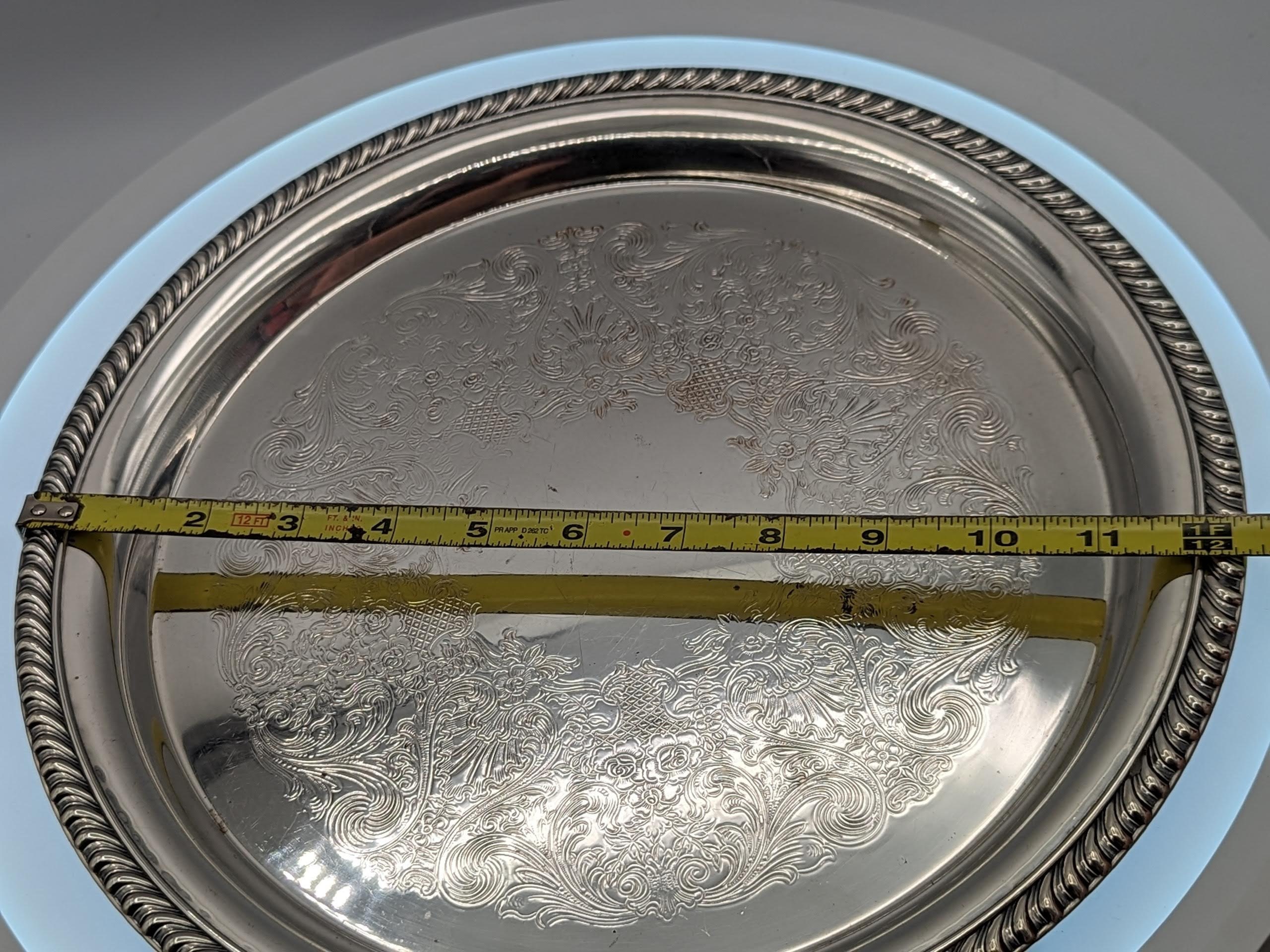 Wm Rogers Vintage Silverplated Tray 171 Round Etched Scrolls Rope Edge ...
