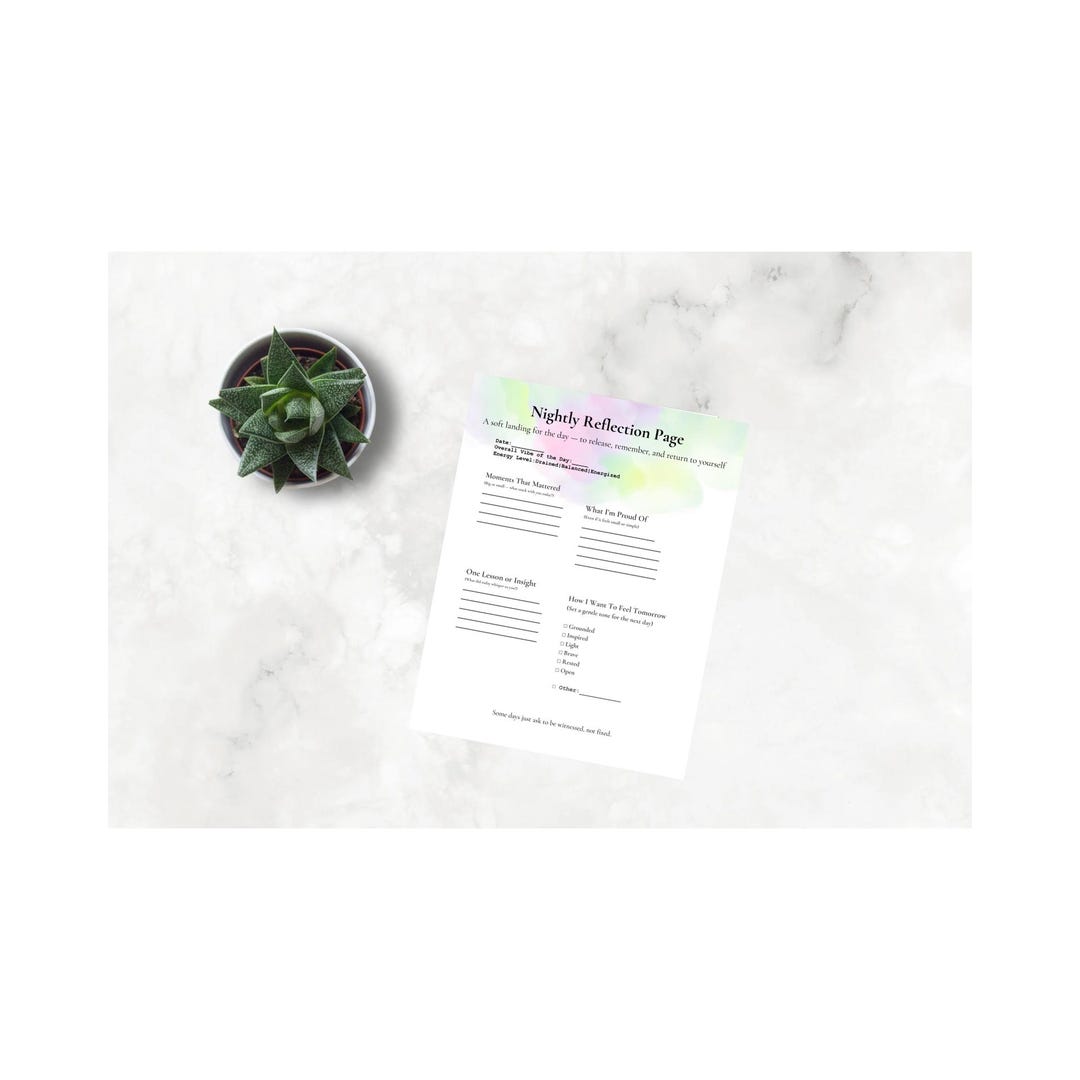 Nightly Reflection Worksheet – Evening Check-in, Gratitude & Stress ...
