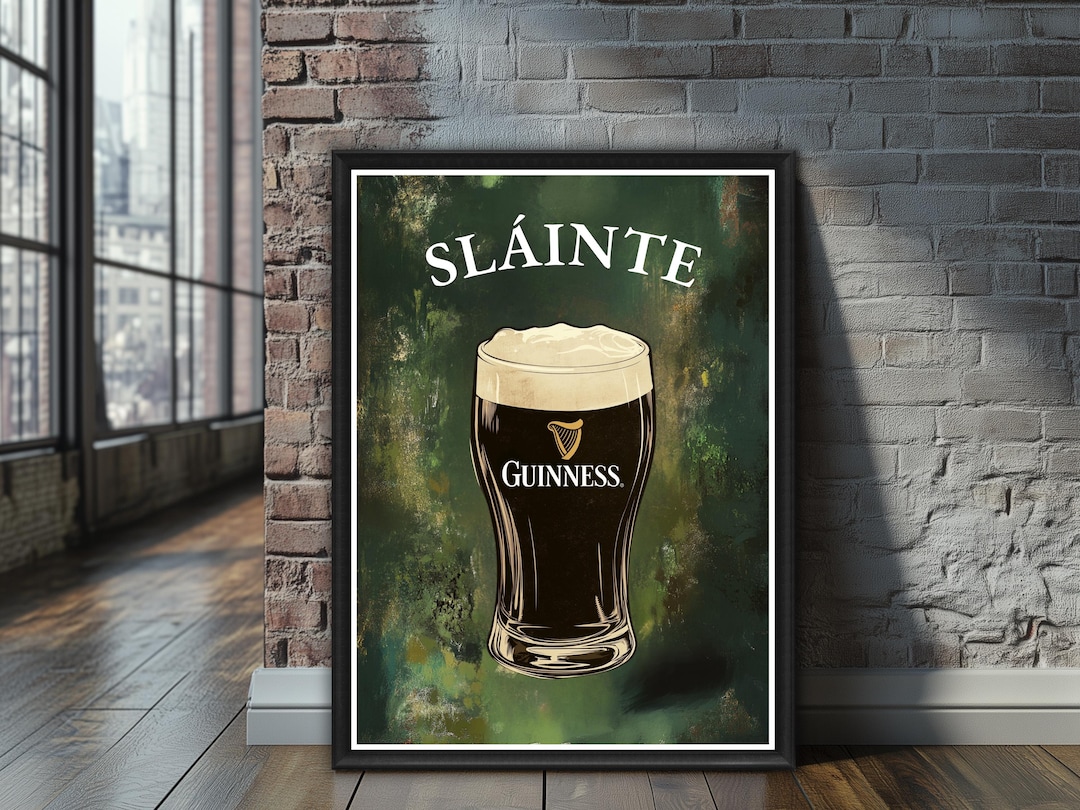 Vintage Guinness Slainte Print, Rustic Irish Bar Decor, Green Beer Wall Art, Farmhouse Pub Sign ...