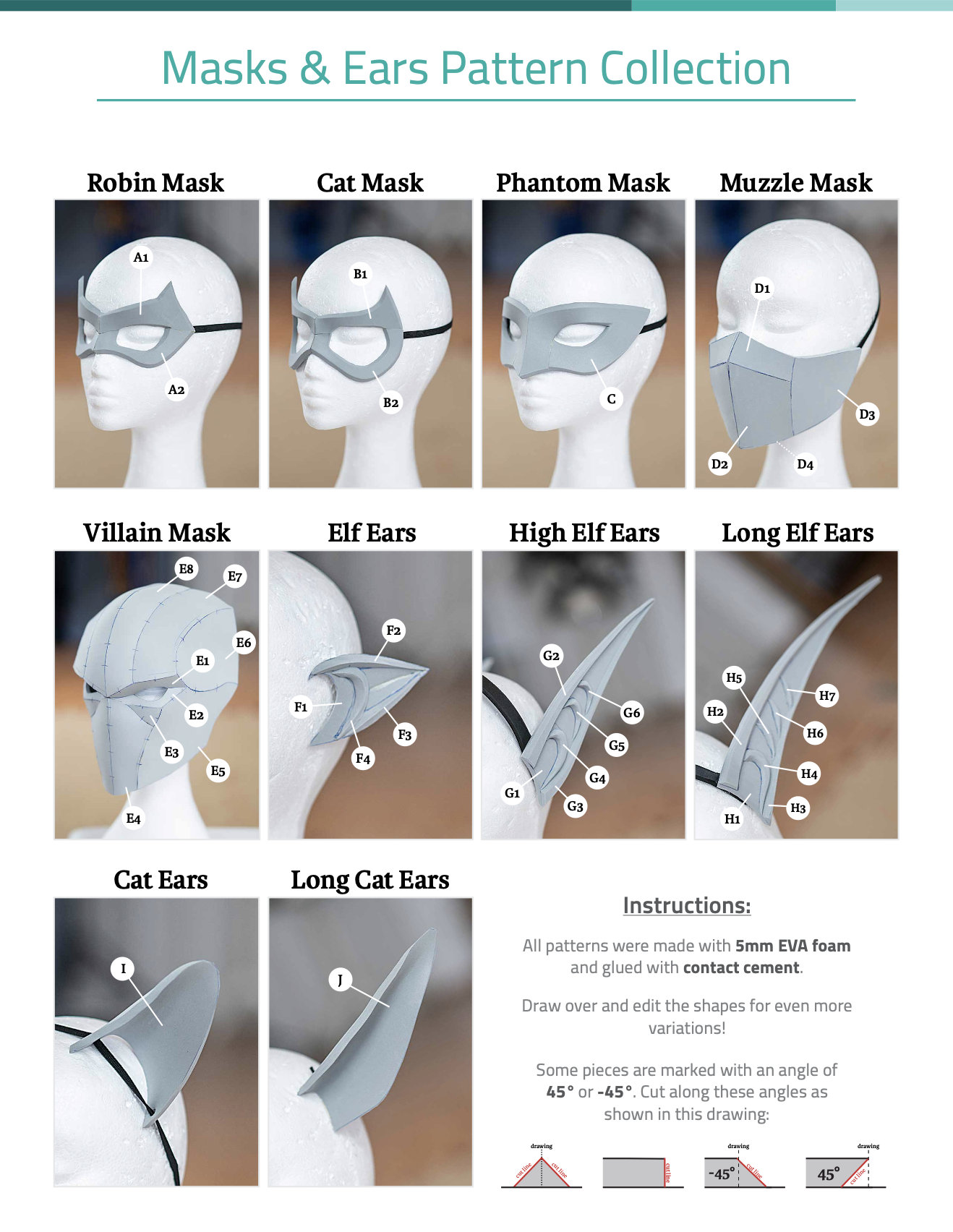 Masks and Ears EVA Foam Cosplay Pattern Collection - 10 Different ...