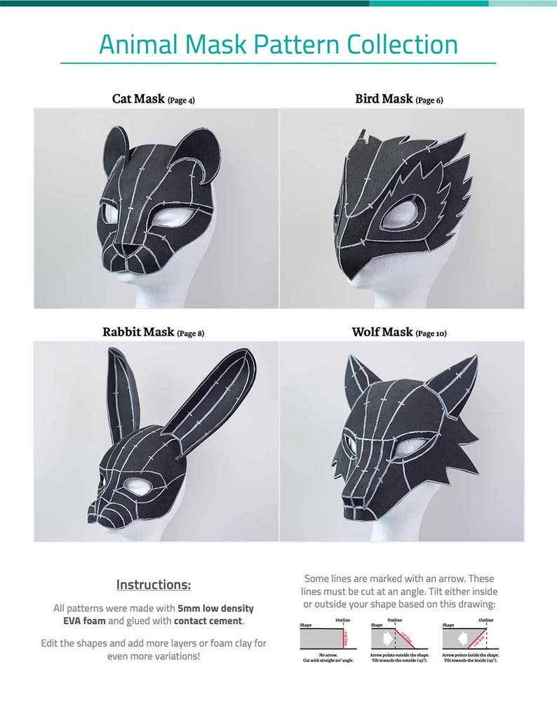 Animal Mask Pattern Collection - 4 Different Designs - Digital Download ...