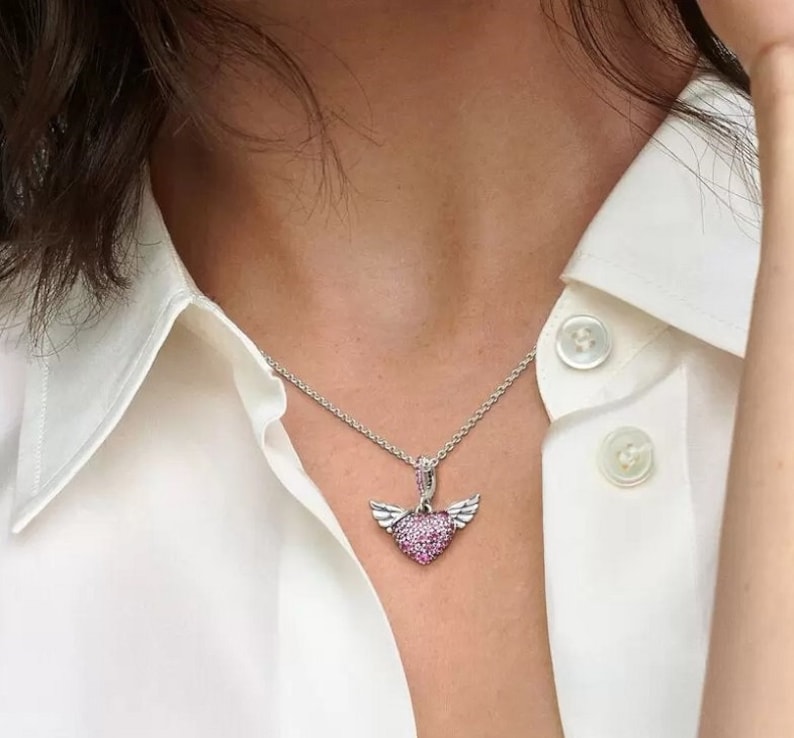 Pandora Heart & Angel Wings Necklace Sterling Silver Handcrafted Wings ...