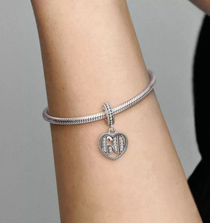 Pandora 60th Celebration Sterling Silver Dangle Charm Rhinestone Dangle ...