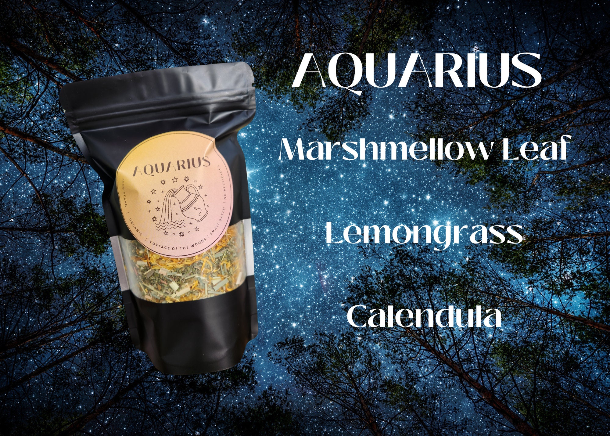 AQUARIUS ZODIAC Signs Herbal Tea Blends Cosmic Tea Vegan Organic Loose ...