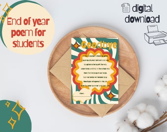 End of the Year Goodbye Poem for Students Summer Vacation Digital ...