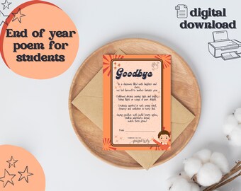 End of the Year Goodbye Poem for Students Summer Vacation Digital ...