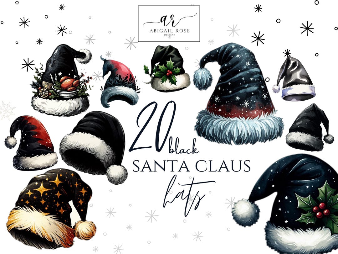 Black Santa Claus Hats Clipart - Black Santa Hat Download - Instant ...