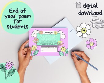 End of the Year Goodbye Poem for Students Summer Vacation Digital ...