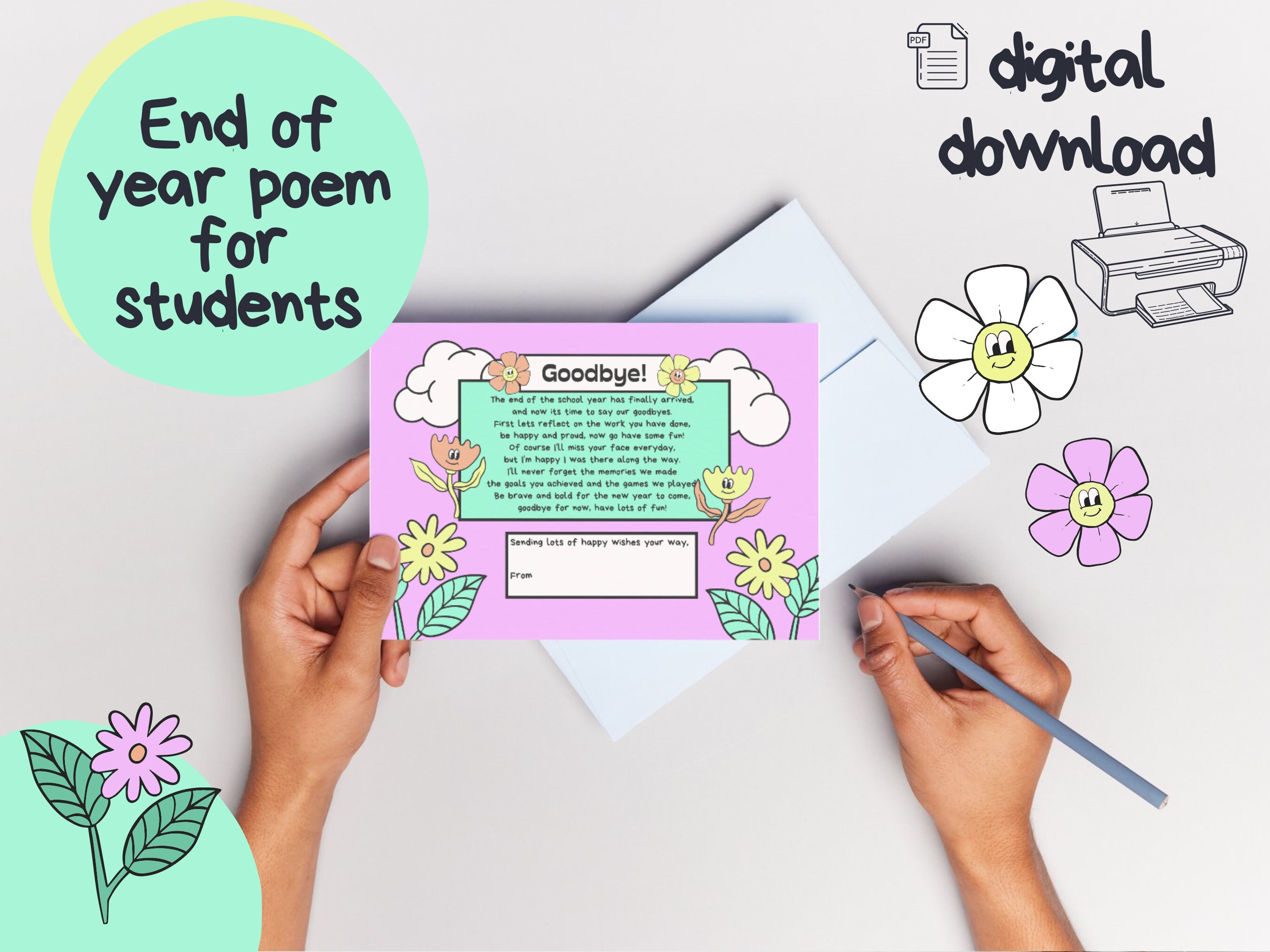 DIGITAL End of Year Poem From Teacher to Student, Student Gift, Goodbye ...