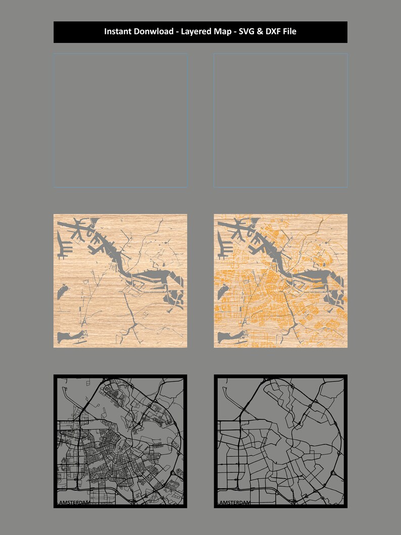 SVG DXF - 3D Laser Cut Map of Amsterdam - Multilayer Map Decoration ...