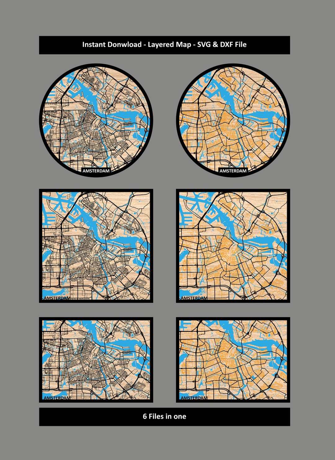 SVG DXF 3D Laser Cut Map of Amsterdam Multilayer Map Decoration Laser ...