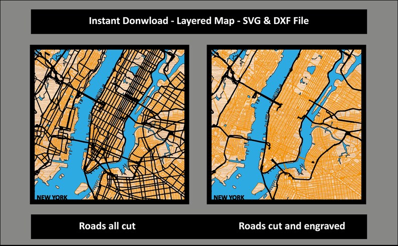 SVG DXF 3D Laser Cut Map of New York Multilayer Map Decoration Laser ...
