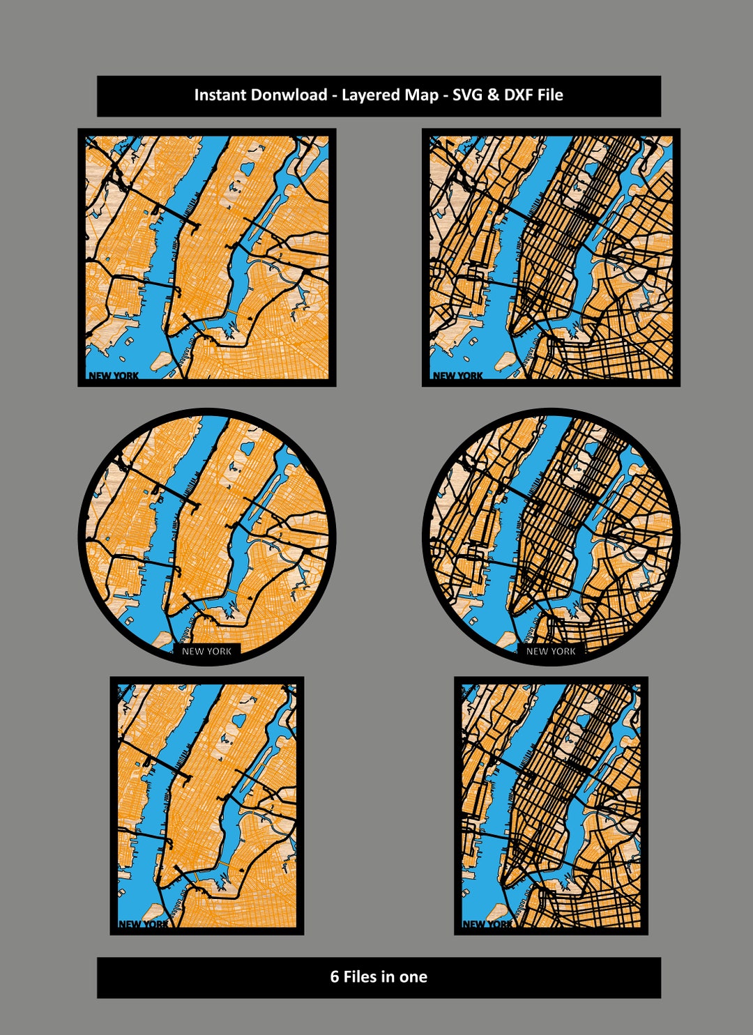 SVG DXF - 3D Laser Cut Map of New York - Multilayer Map Decoration ...