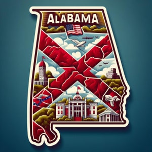 State of Alabama and Flag | Waterproof, UV Resistant, Vinyl Sticker ...
