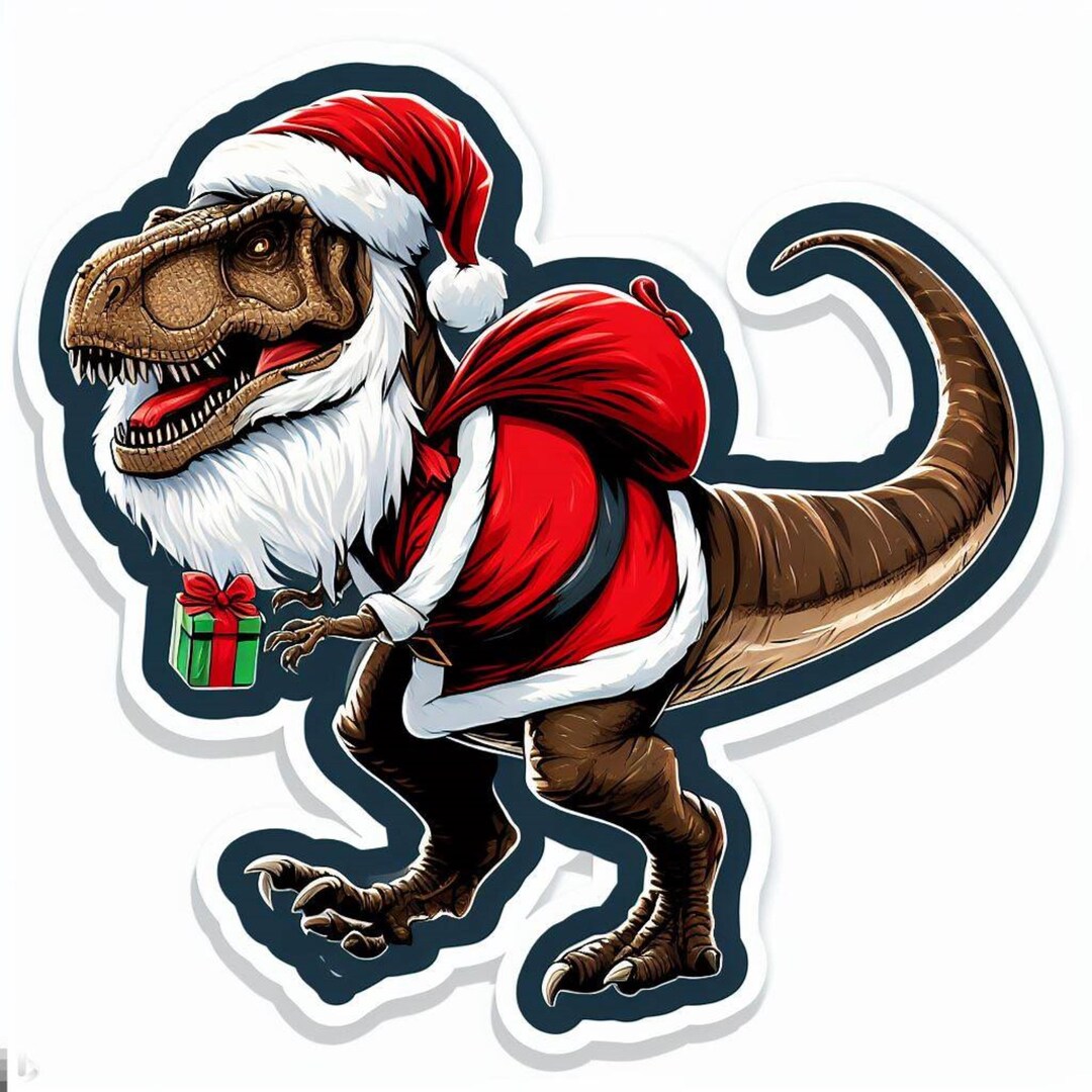Santa T-rex Window Sticker, Tyrannosaurus Rex Sticker, Dinosaur Sticker ...