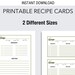 Printable Recipe Cards | Two Different Recipe Card Sizes | Small and ...