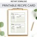 Printable Recipe Cards | Two Different Recipe Card Sizes | Small and ...