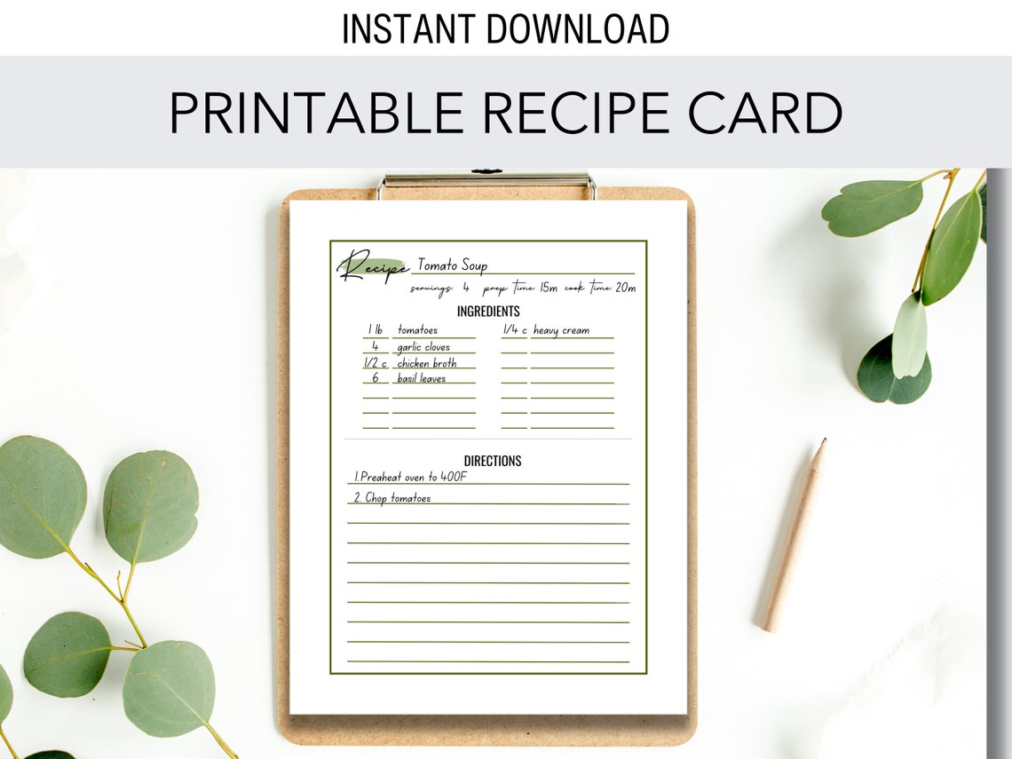 Printable Recipe Cards | Two Different Recipe Card Sizes | Small and ...