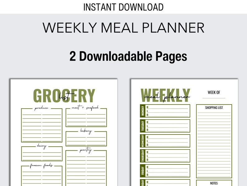 Weekly Meal Plan and Grocery List Printable | Weekly Meal Planner and ...