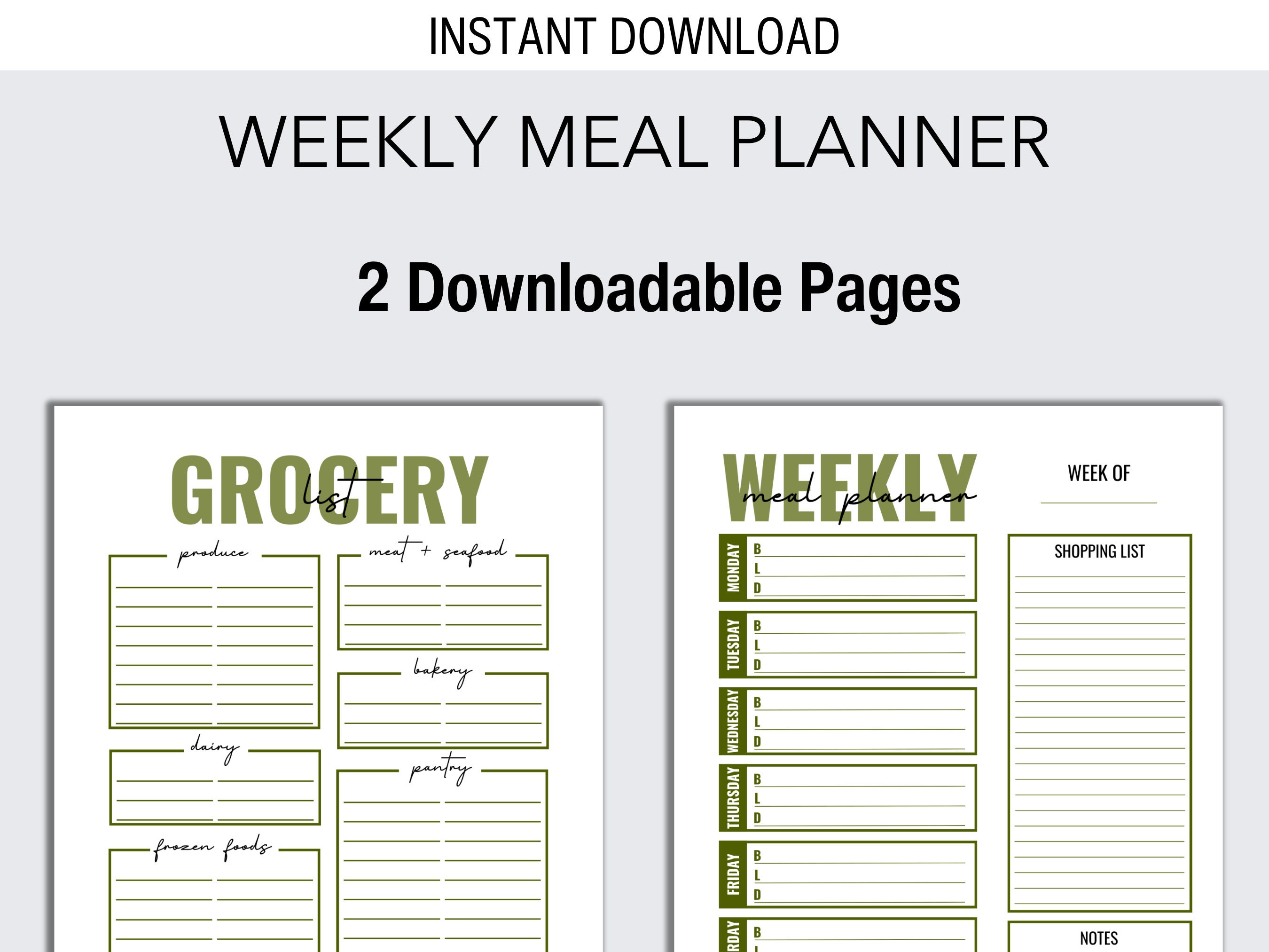 Weekly Meal Plan and Grocery List Printable | Weekly Meal Planner and ...
