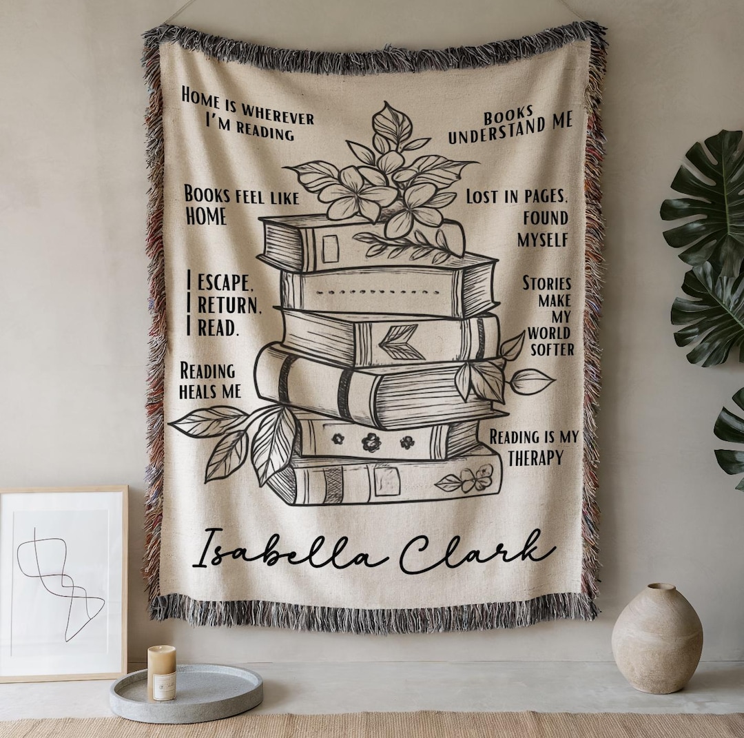 Personalized Woven Reading Blanket, Book Lover Gift, Custom Name Throw ...